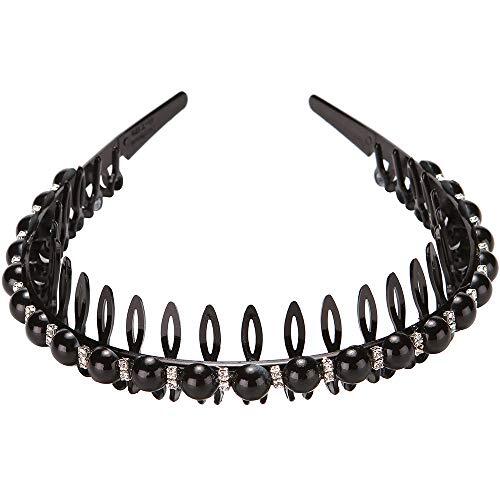 3 Pack Fashion Faux Pearl and Rhinestones Hard Headbands Non-slip Teeth ...