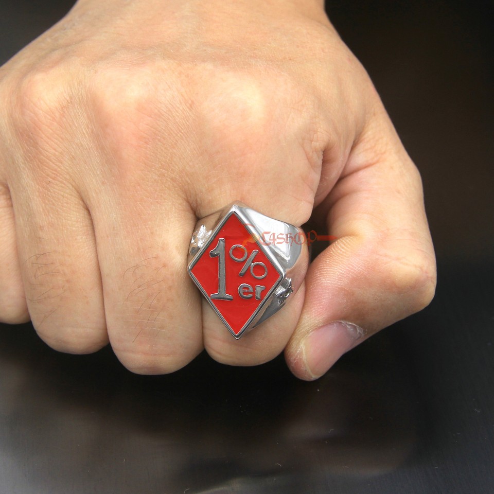 Men 1%er Outlaw Motor Biker One Percenter Ring Red Enamel Punk ...