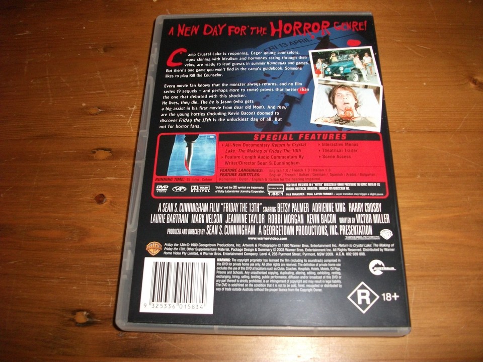 FRIDAY THE 13TH (DVD) 1980 R 18+ KEVIN BACON ORIGINAL DVD RELEASE MINT ...