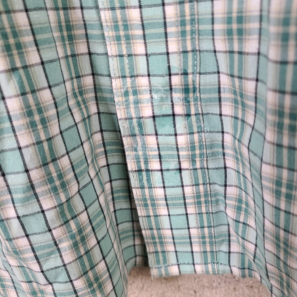 Vintage Wrangler Riata Shirt Mens XL Green White Plaid Button Down Cotton Blend | eBay