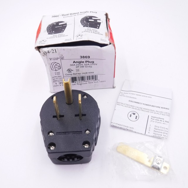 Pass & Seymour 3869 Dual Rated Angle Plug 30a/50a 250v 2 Pole 3 Wire ...