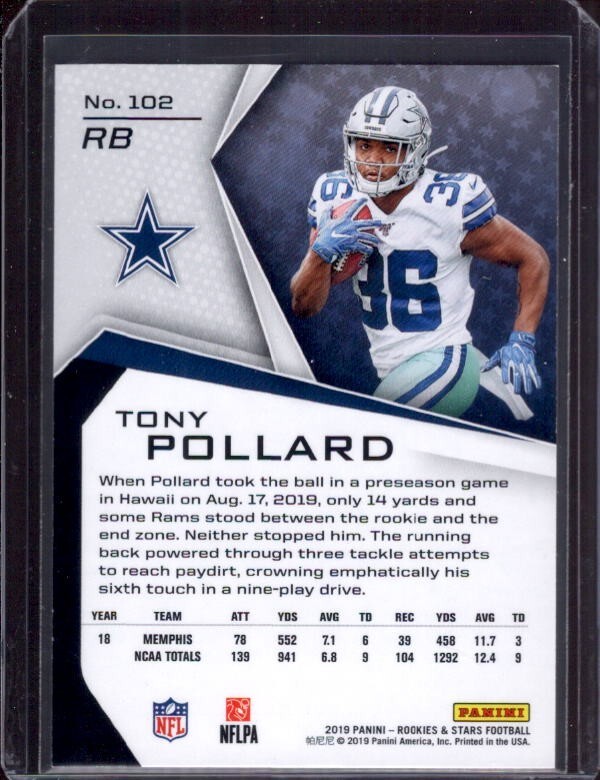 TONY POLLARD 2019 Panini Rookies & Stars #102 True Blue Rookie RC #25/ ...