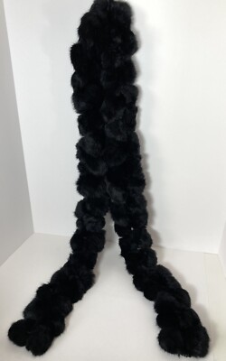 Cejon Accessories Inc. Genuine Rabbit Fur Pom Pom Scarf Black 70" Long ...