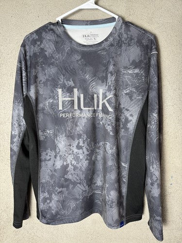 Huk Performance Shirt Men Size Small Gray Camo Scales Stretch Polyester ...