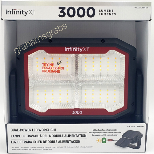 INFINITY XI DUAL-POWERED LED WORKLIGHT 3000 Lumens USB & Solar ...