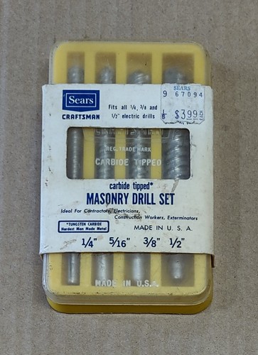 Sears Craftsman Crown Logo 4pc Masonry Drill Bit Set Made in the USA | eBay