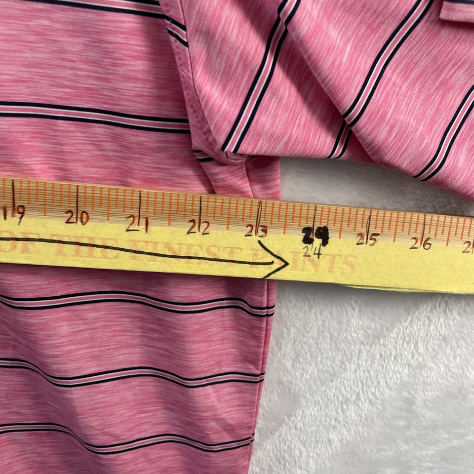 FJ FootJoy Mens Polo Shirt Pink Stripe Large Polyester Blend Short ...