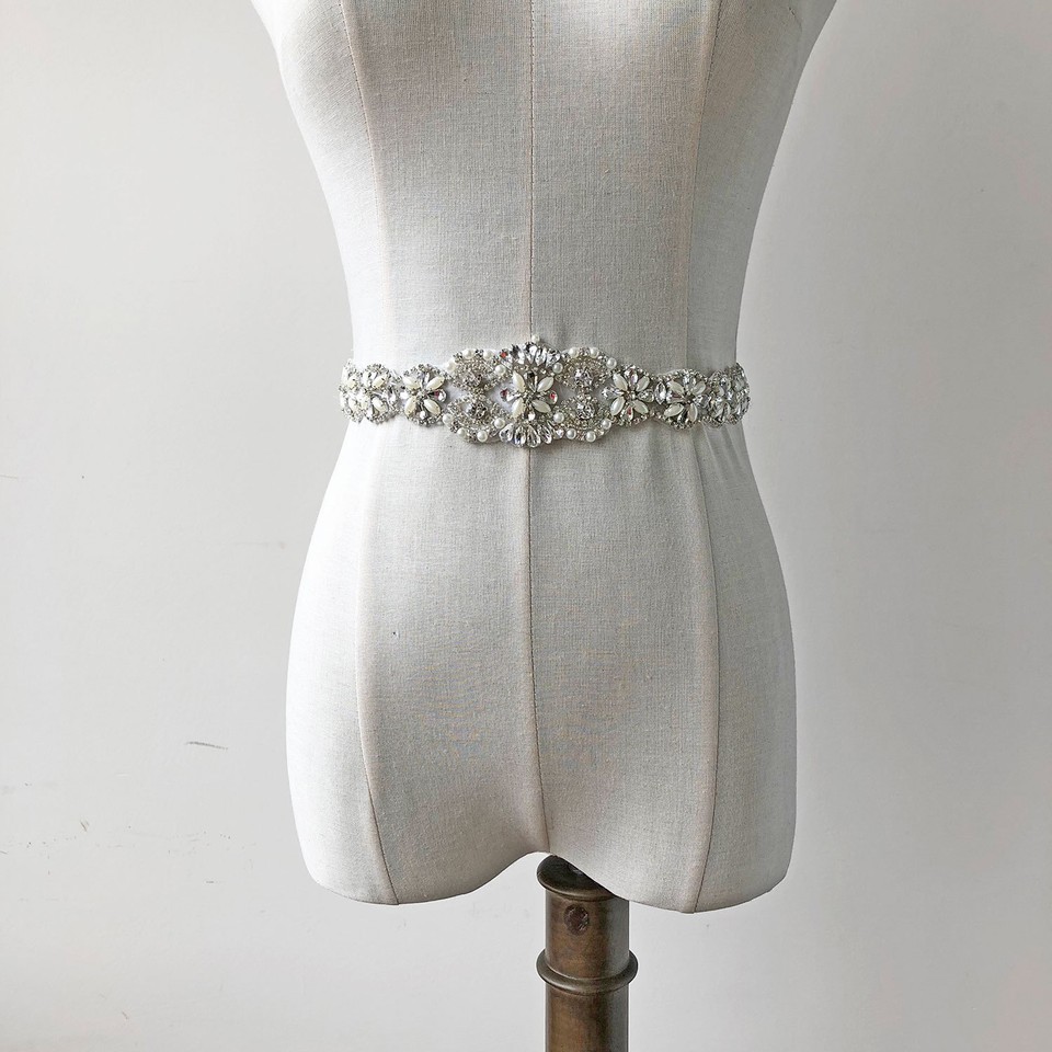 Rhinestone Bridal Dress Applique Diamante Pearls Costume DIY Chain ...