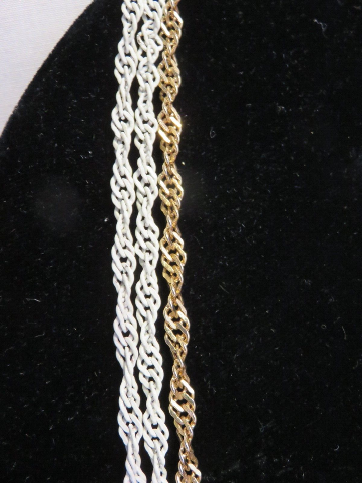 Vintage Gold Tone & White Triple Rope Chain Necklace | eBay