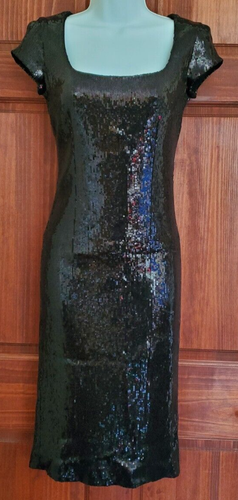 SHAPE FX SPIEGEL Built In Shapewear Black Sequined Party Sheath Dress ...