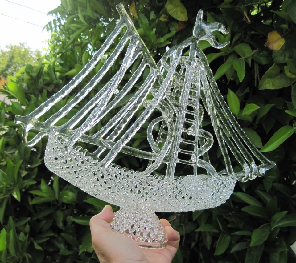 Rare Large Vintage Hand-Blown Spun Glass Sailing Ship –Stunning ...