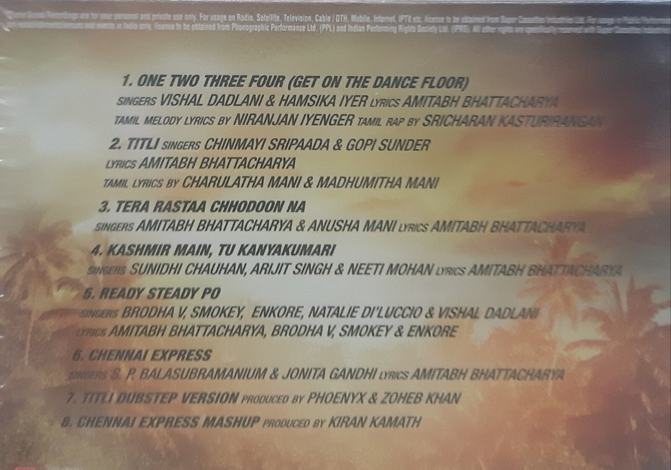 Chennai Express - Bollywood Hindi Music CD, With Slipcover & Songs ...