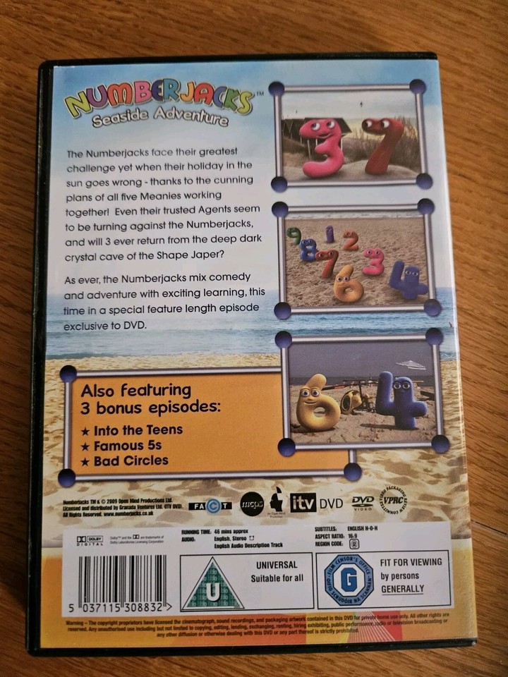 NUMBERJACKS SEASIDE ADVENTURE DVD FEATURE LENGTH EPISODE PLUS 3 BONUS ...