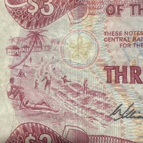 Bahamas Three Dollar Circulated Paper Money Queen Elizabeth - Sign W ...