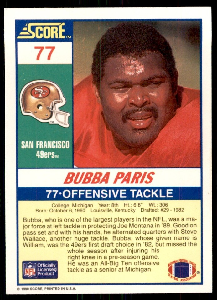 1990 Score Bubba Paris San Francisco 49ers #77 | eBay