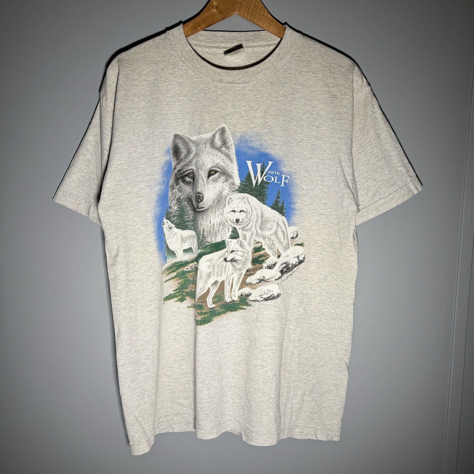 Vintage 90s White Wolf Nature Forest Mountain Single … - Gem