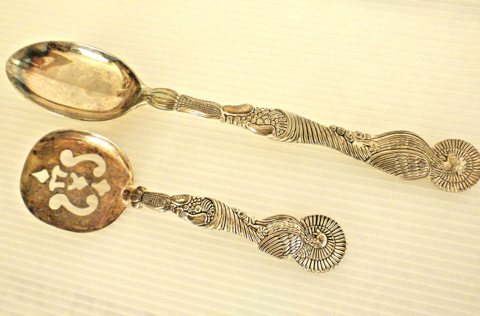 Serving Spoons in Shape of TURKEY by Godinger Gorgeous VTG Silverplate ...