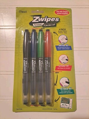 Vintage 2004 Mead Zwipes Permanent Erasable Pens 4 Pack Rare! | eBay