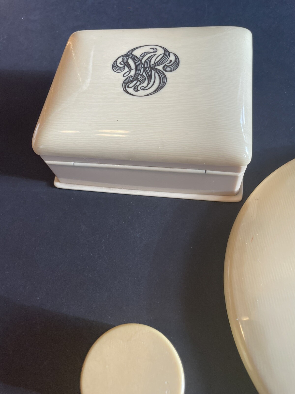 VTG Celluloid Dresser Set Monogrammed ~ 3 Pieces ~ Mirror, Brush, Screw ...