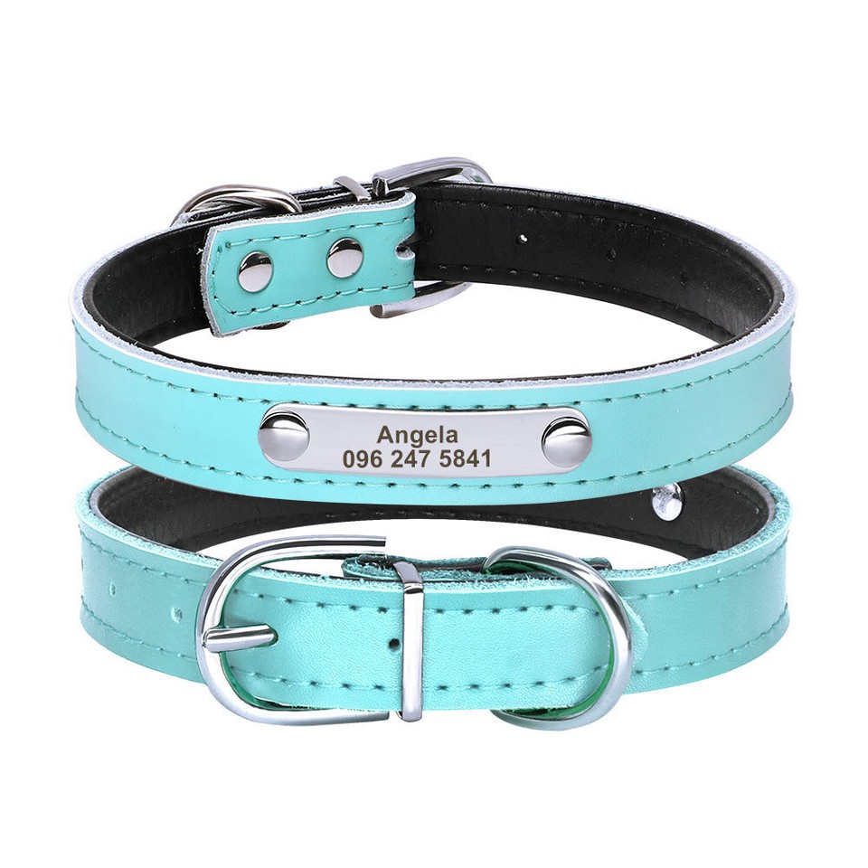 PU Leather Personalized Dog Collars Free Engraving Custom Cat Pet Name ...