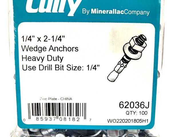 Cully 62036J 1/4X2-1/4 STUD WEDGE ANCHOR (100-Pack) for sale online | eBay