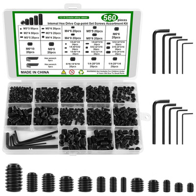 560 PCS 25 Size Set Grub Screws Metric & SAE Set Grub Screws Assortment ...
