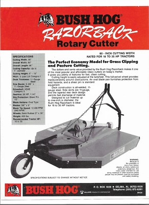 Original OEM Bush Hog Razorback Rotary Cutter Dealer Sales Brochure ...