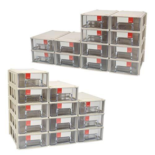 Set of 12 Plastic Desktop Stackable Modular Craft Small Parts Hardware ...