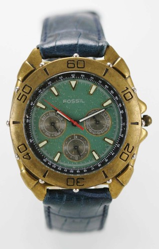 Fossil Montre Homme Jour Date 24hr Inoxydable Or 30m Bleu Cuir Vert ...