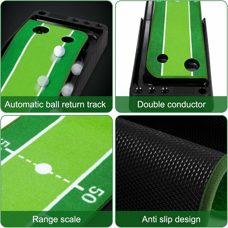 Golf Putting Green Mat with Auto Ball Return System 2 Holes / 2 Sizes ...