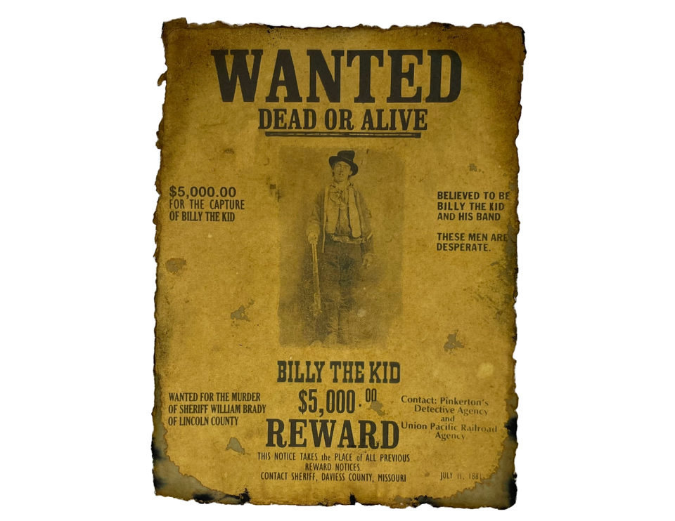 Billy The Kid Wanted Poster Distressed Prints Aged Western Art Wild ...
