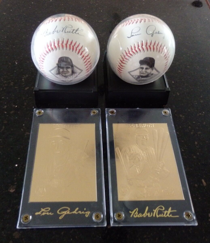 Babe Ruth Lou Gehrig 22k Gold cards MINT #'d COA in nice 4-scews w/ 2 ...
