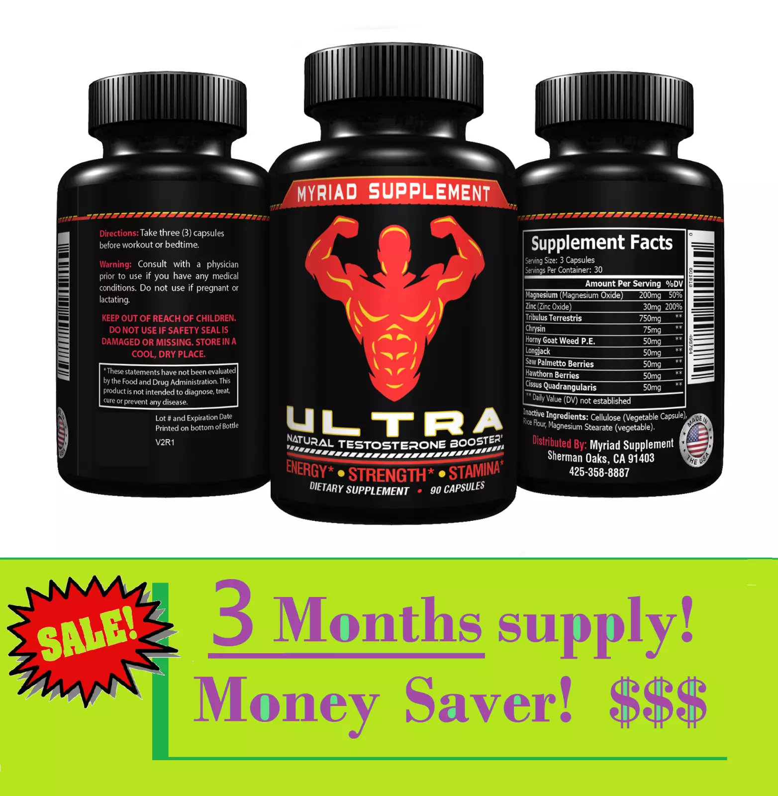 3 X Ultra Testosterone Booster 90 Caplets WEIGHT LOSS + ENERGY ...