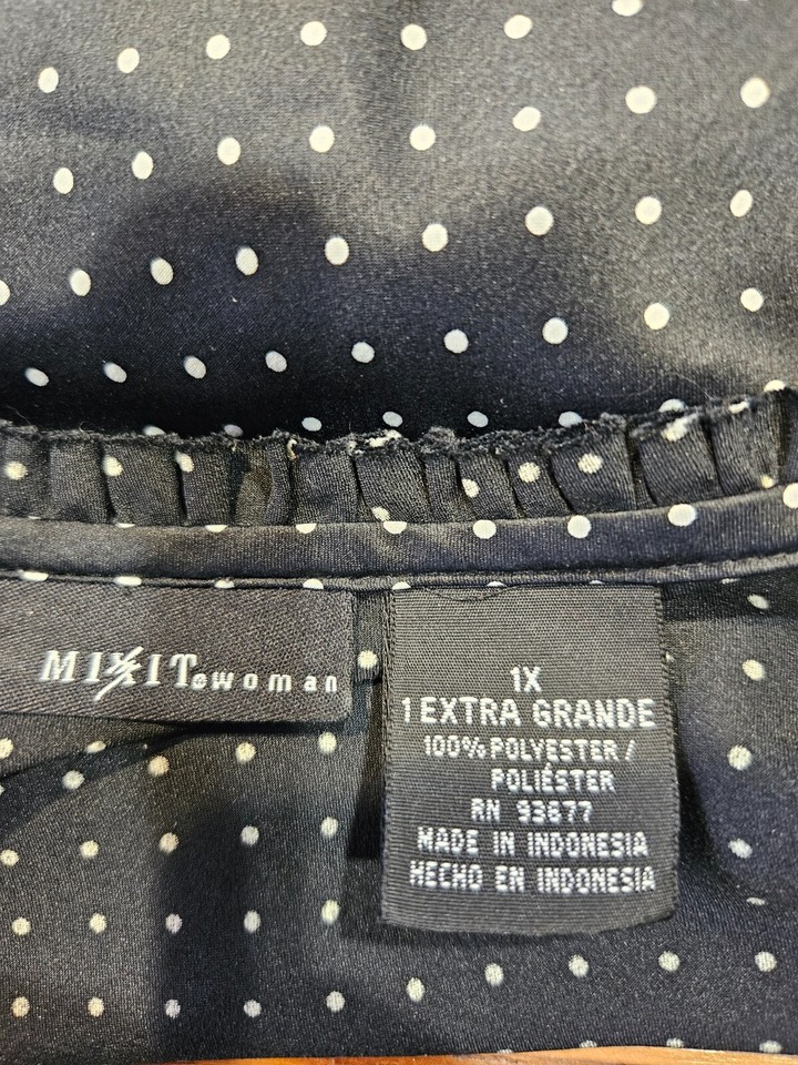 SIZE 1X MIXIT Black & White Polka Dot Spaghetti Strap Blouse INVPV1800 ...