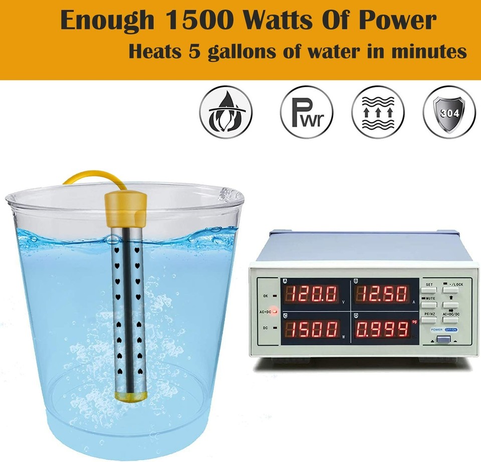 1500W 110V Water Heater Portable Electric Immersion Element Bucket ...