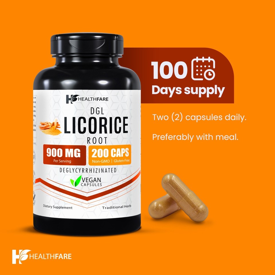 Licorice Root Capsules 900 mg 200 Count DGL Supplement Extract Ultra ...
