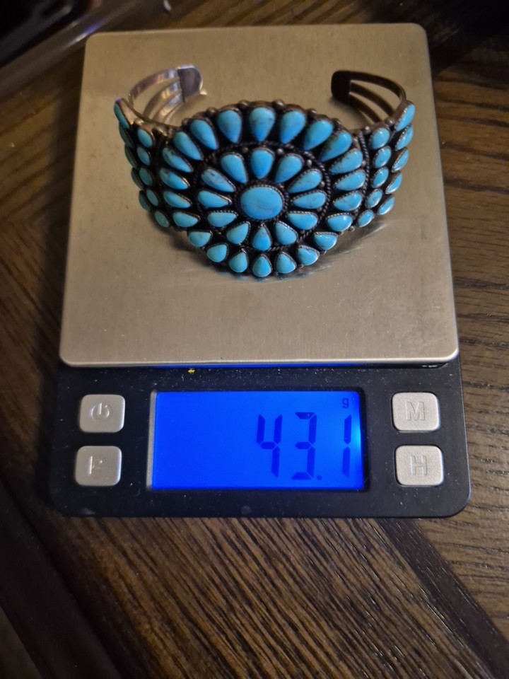 Sterling Silver Turquoise Cluster Cuff Bracelet Bangle 925 Southwestern ...