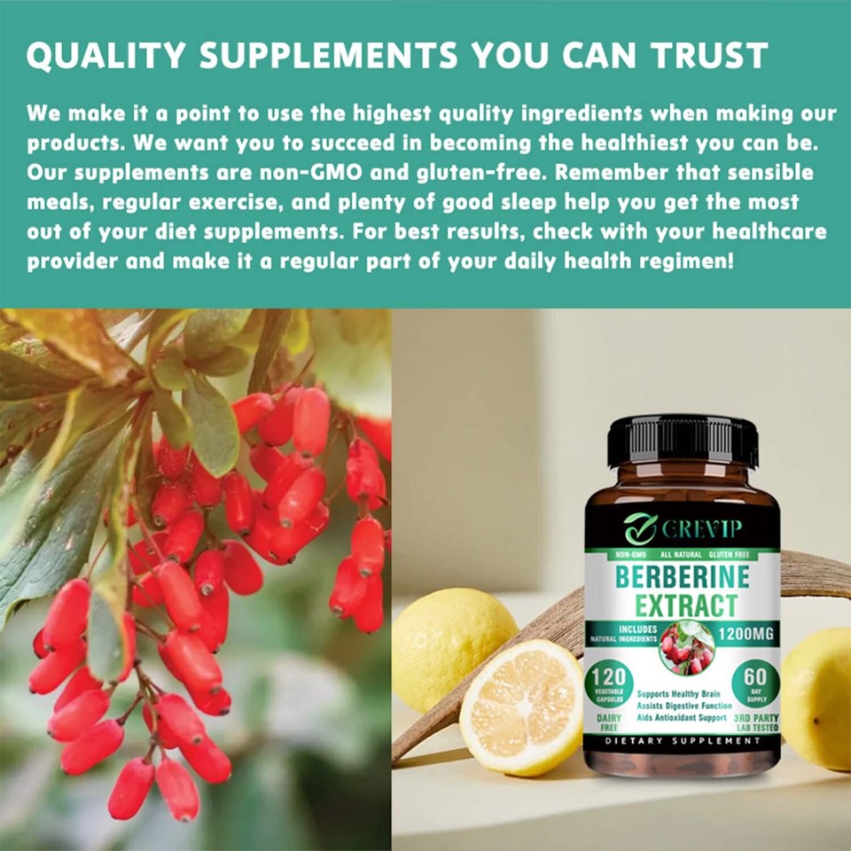 Berberine Extract 1200mg - High Absorption, Heart Health, Blood Sugar ...