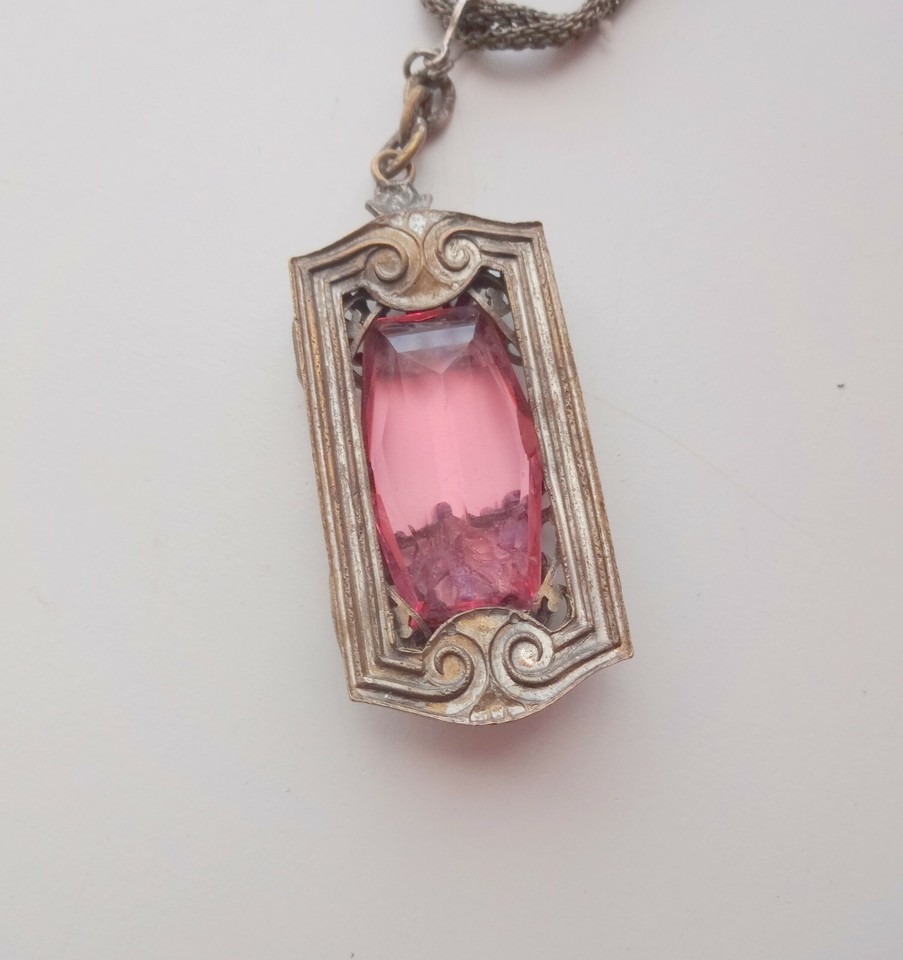 Vtg Max Neiger Czech Art Deco Raspberry Large Pink Glass Brass Pendant ...