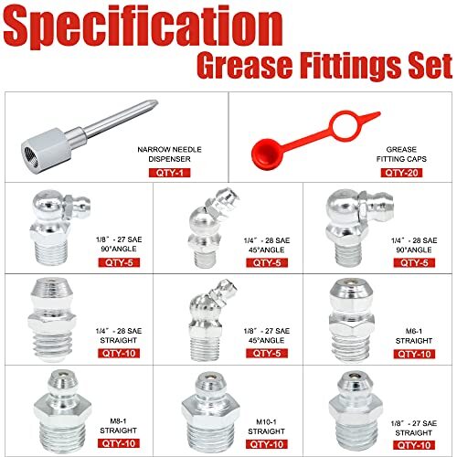 Tool Grease Fittings Kit 70pc Sae & Metric Grease Zerk Assortment ...