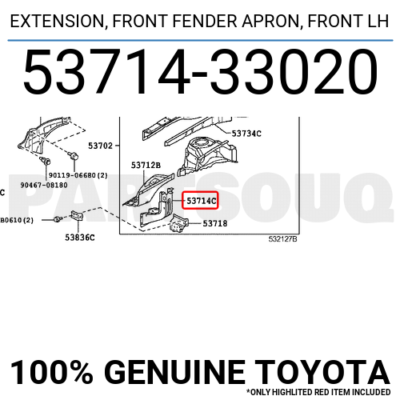 5371433020 Genuine Toyota EXTENSION, FRONT FENDER APRON, FRONT LH 53714 ...
