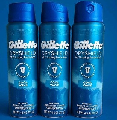 Gillette DryShield Cool Wave Antiperspirant Dry Spray Pack of 3 Sealed ...
