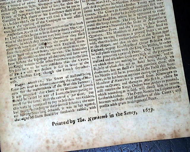 Rare and Early 17TH CENTURY 352 Years old London Gazette England 1673 ...