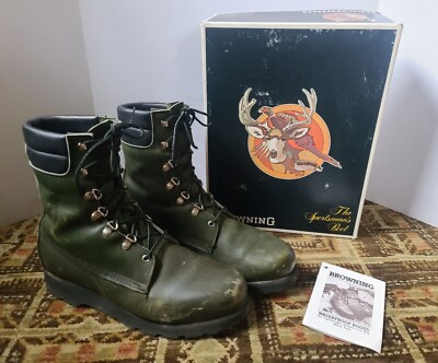 VTG Browning Sportsman's Green Leather Hiking Hunting Combat Boots Men ...