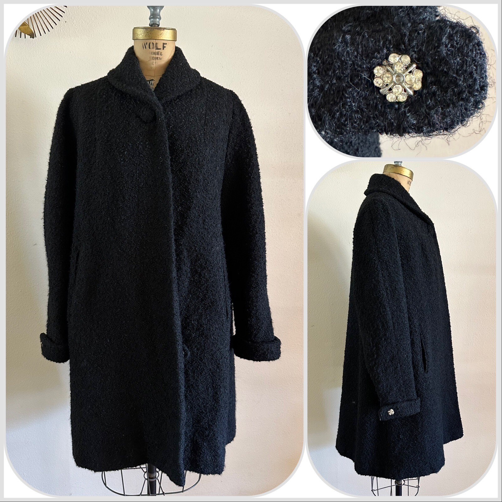 1940s Boucle Wool Swing Coat Holiday Shawl Collar Jac… - Gem