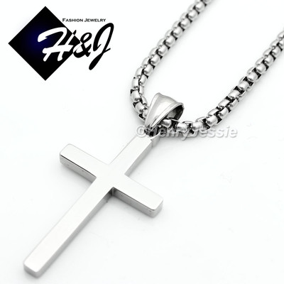 18"MEN Stainless Steel 2mm Silver Smooth Box Chain Necklace Cross ...