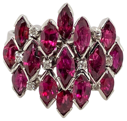 18K White Gold Ruby Diamond Cluster Ring Vintage Silver Top Sz 8.75 8 ...