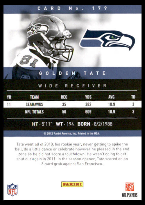 2012 Panini Prestige #179 Golden Tate Seattle Seahawks Football Card | eBay