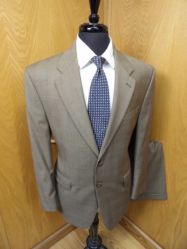 Ralph Lauren Mens Suit 42s 36W X 29 Gray Tan Subtle Plaid 100% Wool T ...