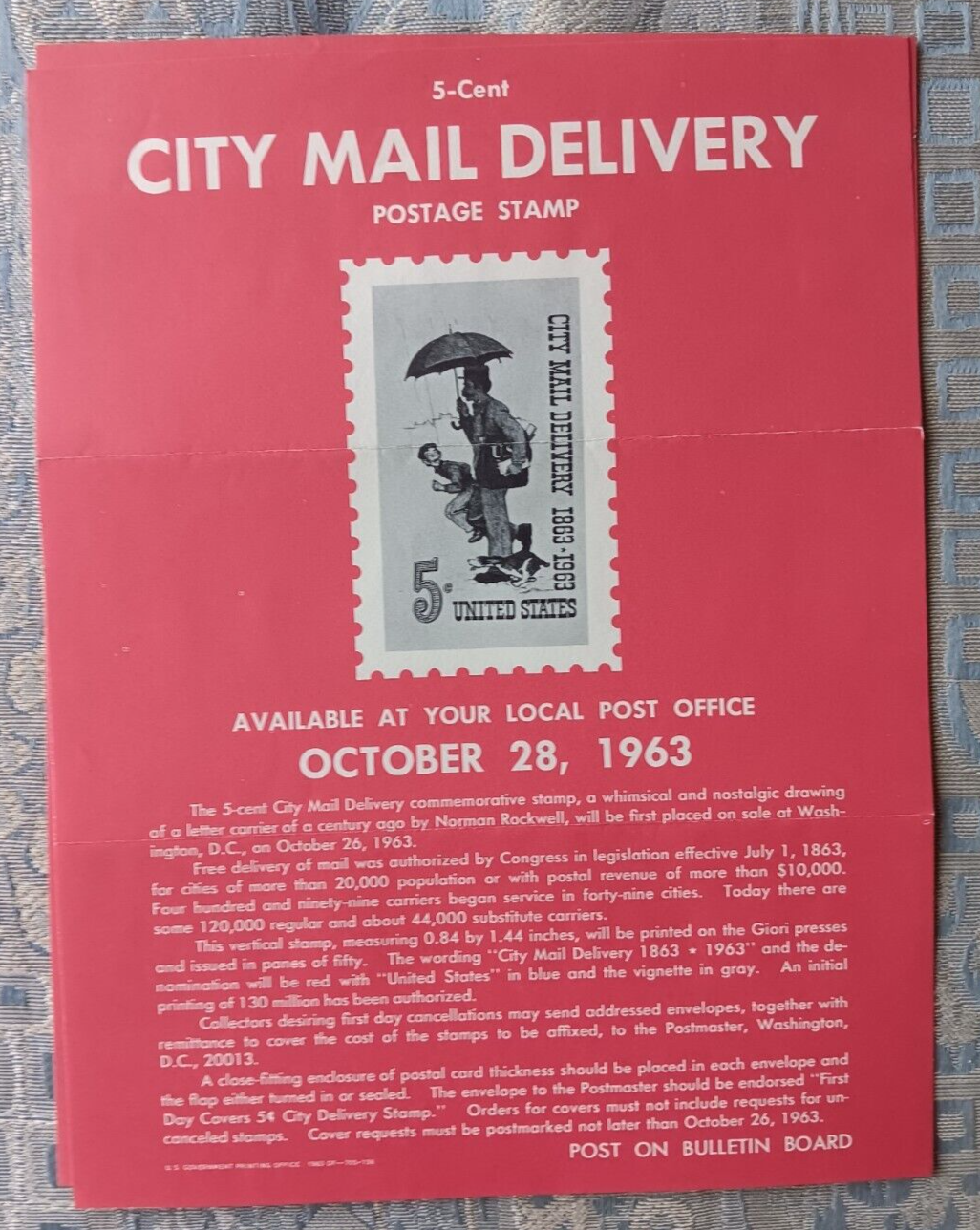 1963 CITY MAIL DELIVERY NORMAN ROCKWELL DESIGN FOLDED POST OFFICE ...